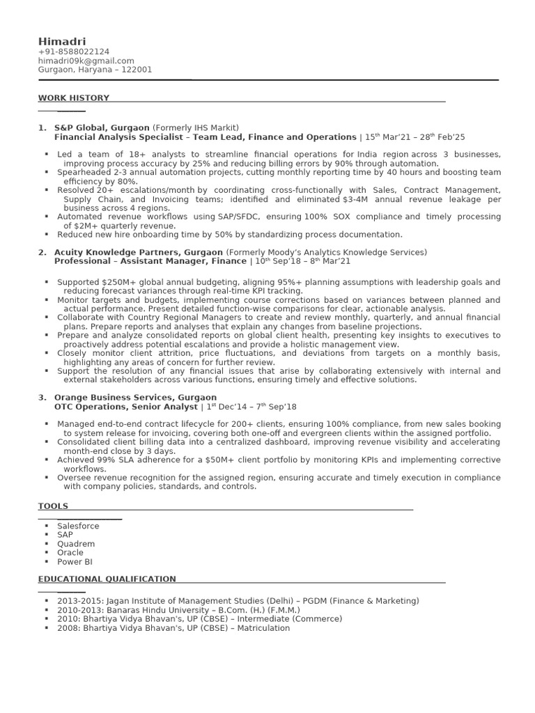 Himadri - Resume - 06022025 | PDF | Business