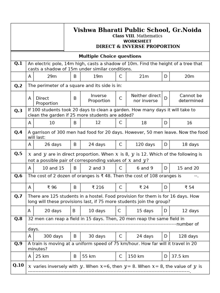 Direct and Inverse Proportion | PDF