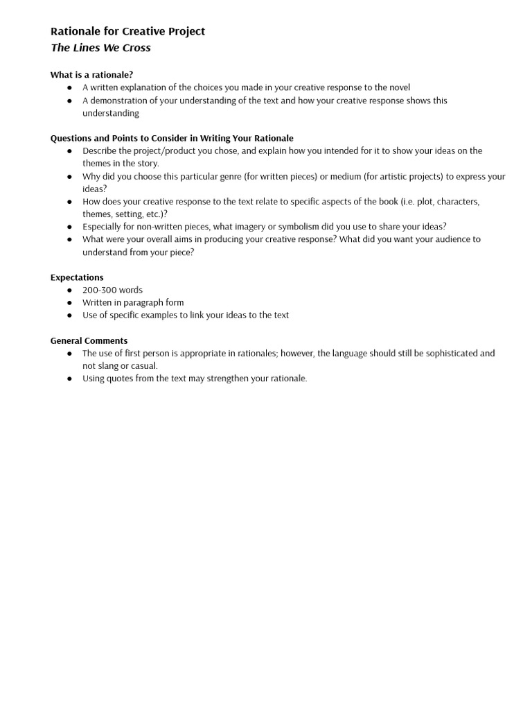 Rationale For Creative Project | PDF