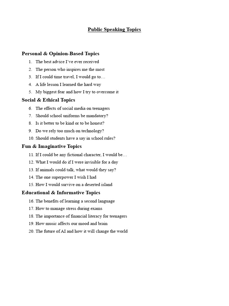 Public Speaking Topics | PDF