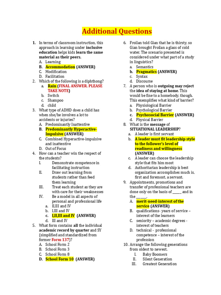 Additional Questions Pdf Learning Behavioural Sciences