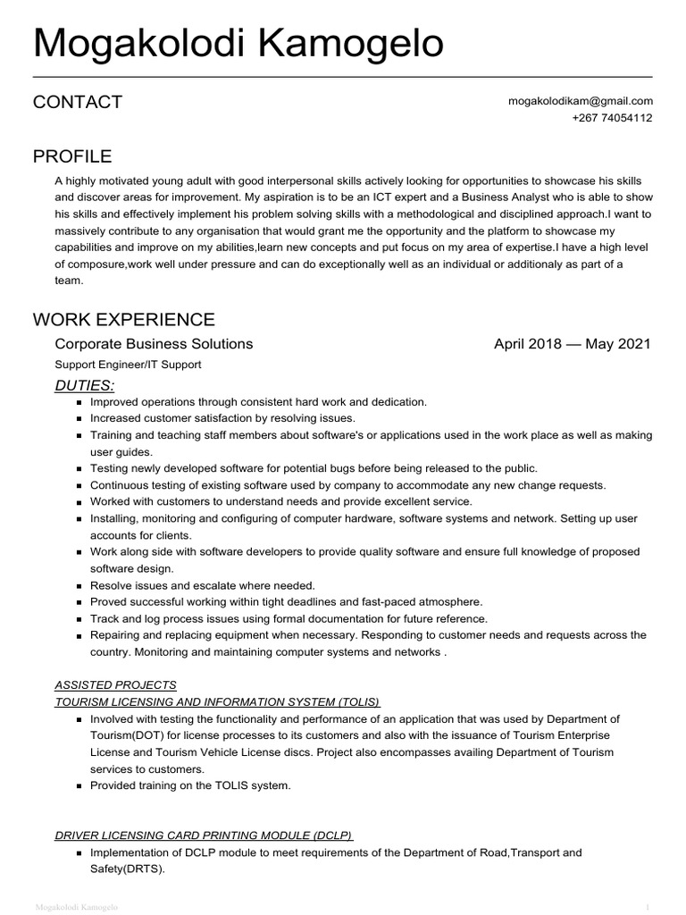 IT Support and Business Analyst Profile | PDF | Software | Computing