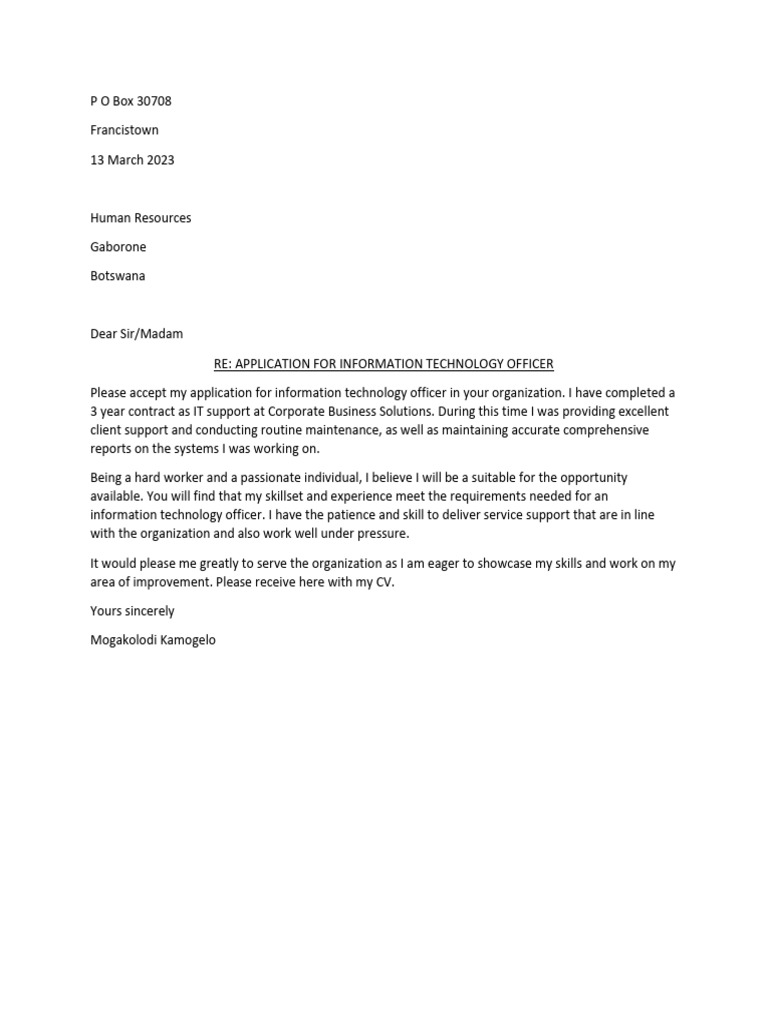 IT Officer Cover Letter | PDF
