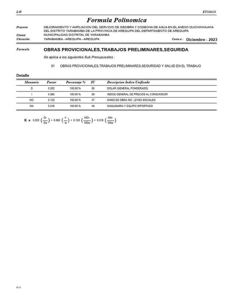 Formula Pol Obras Provicionales | PDF