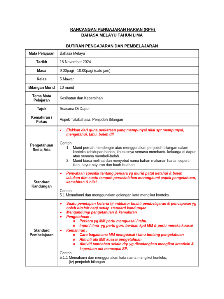 Contoh RPH BM | PDF