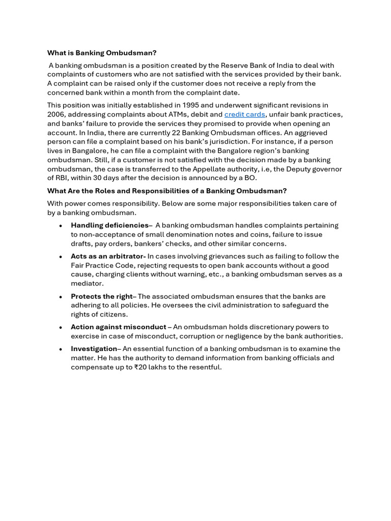 Banking Ombudsman - Insurance Ombudsmen | PDF | Banks | Insurance