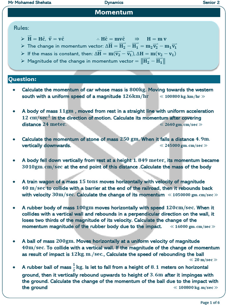 Momentum Newten First Law Sheet 8c27f9468f | PDF | Force | Friction