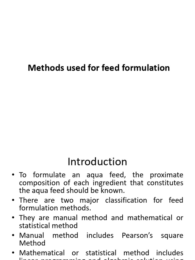 Methods Used For Feed Formulation | PDF | Nutrients | Dietary Supplements