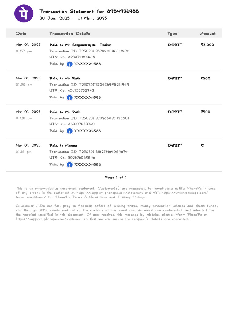 PhonePe Statement Jan2025 Mar2025 | PDF