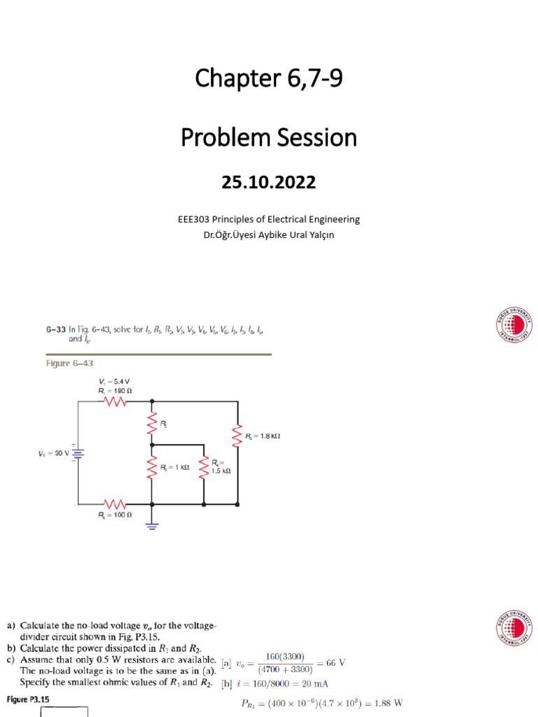 Chapter 6,7-9 Problem Session: EEE303 Principles of Electrical Engineering | PDF
