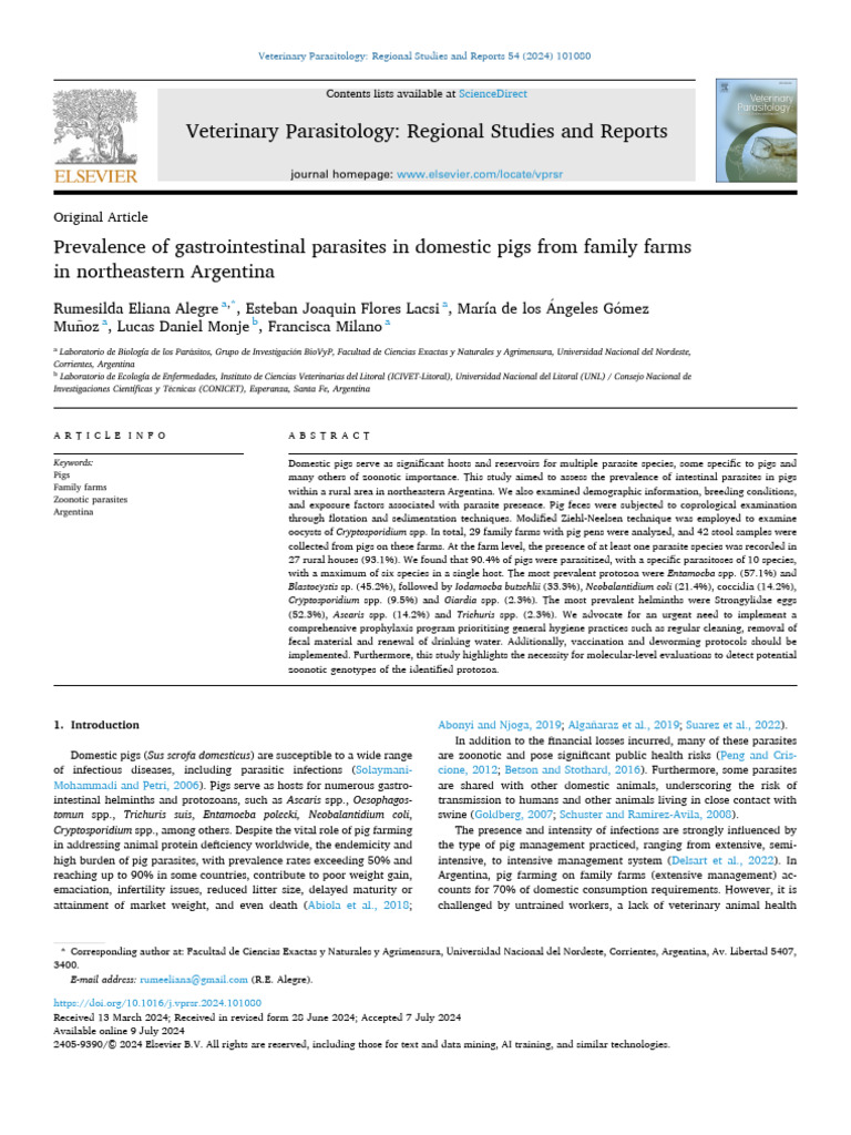 Gastrointestinal Parasites in Pigs, Argentina | PDF | Parasitism | Pig