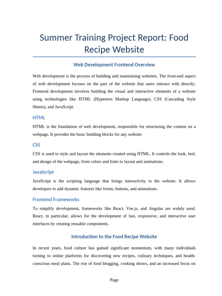 Food Recipe Website Formatted Report | PDF | Websites | Web Development