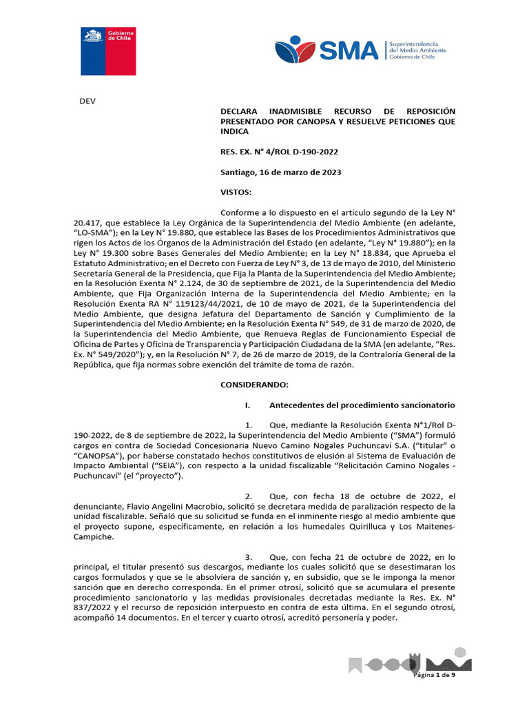 Res. Ex. 4. Declara Inadmisible Recurso de Resposición Presentado Por ...