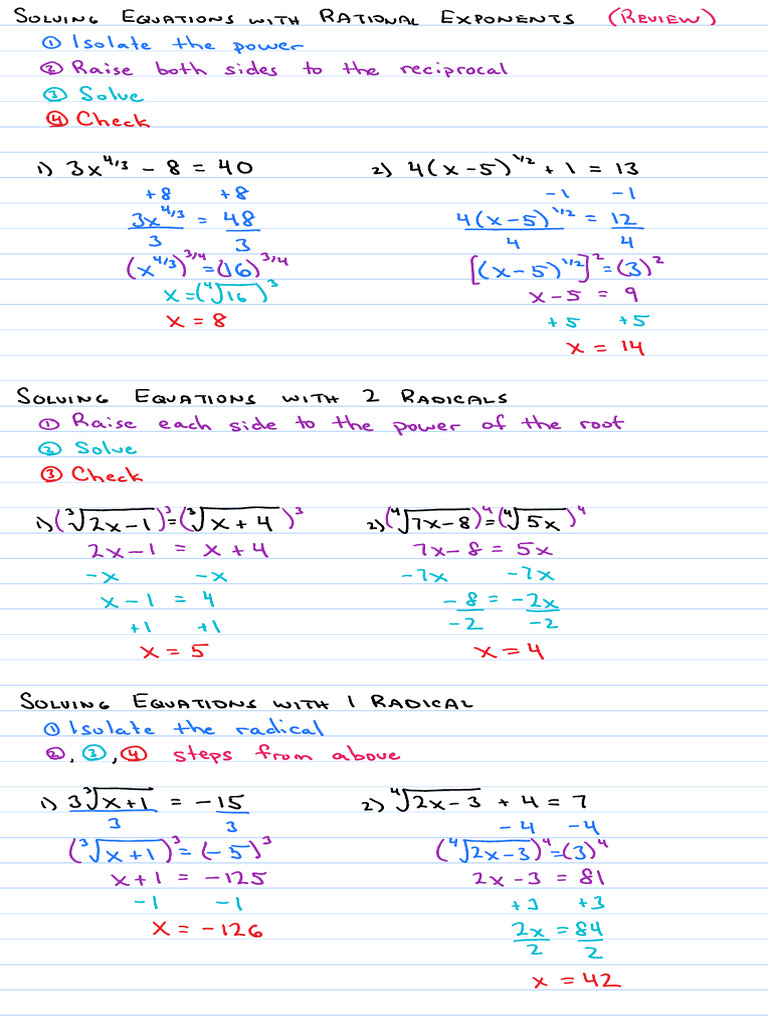5.4 Solving Radical Equations (1 & 2 Radicals) - 1 | PDF