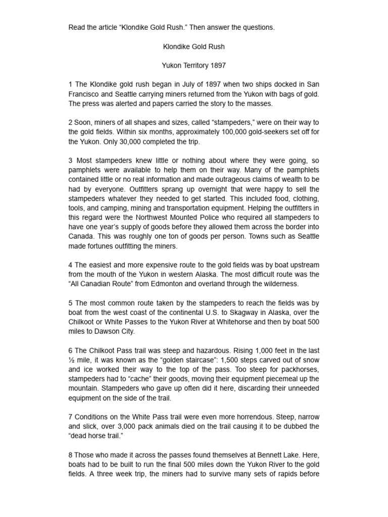 Landon Johnson - 1. "Klondike Gold Rush - Text | PDF | Klondike Gold ...