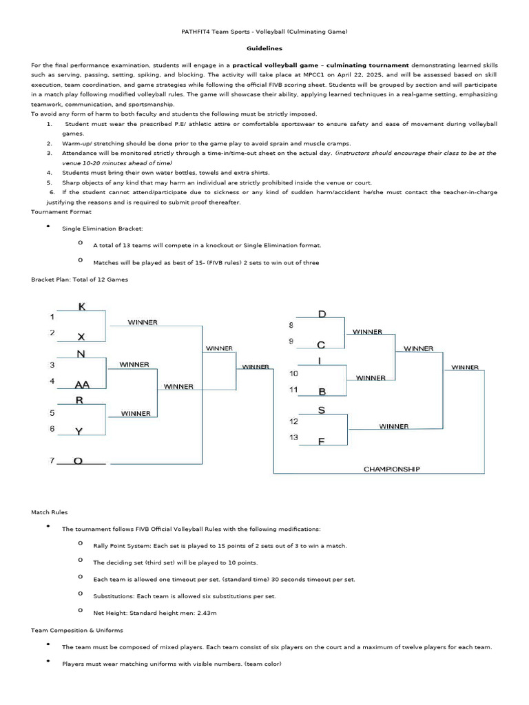 Pathfit4 Team Sports Volleyball Guidelines | PDF | Volleyball | Sports