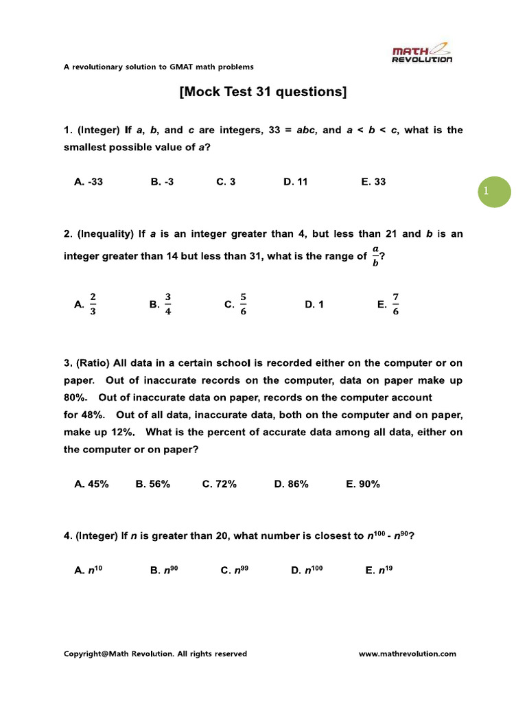 Maths Test (31q) | PDF