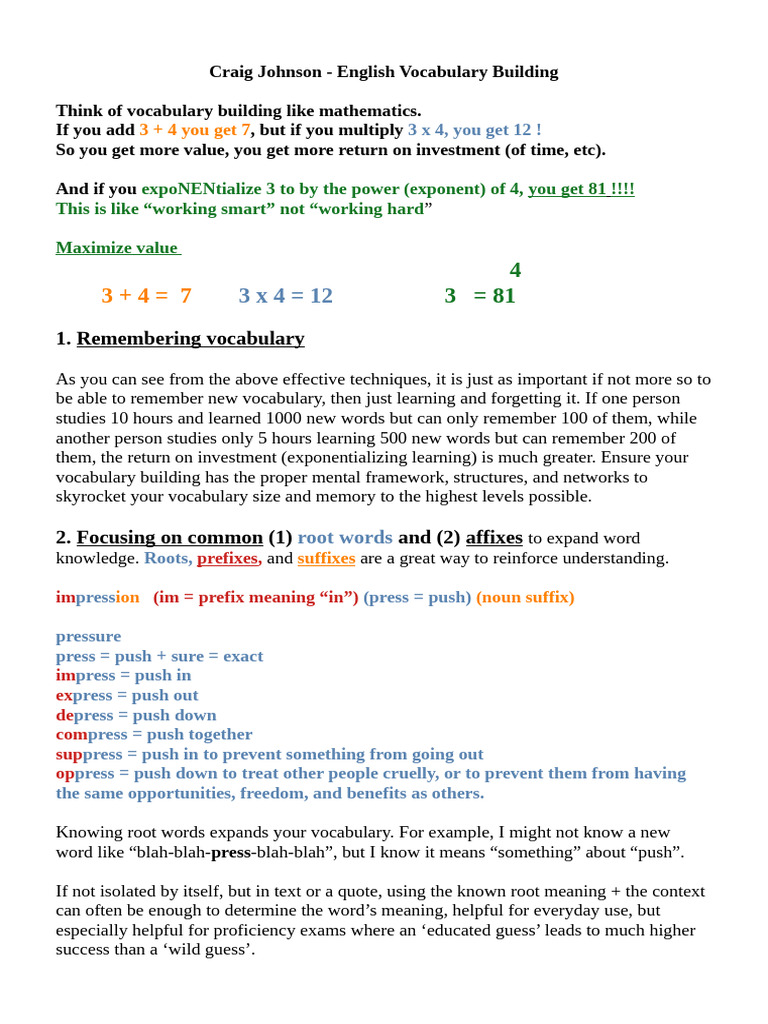 Craig Johnson - Vocabulary Building | PDF | Mnemonic | Vocabulary