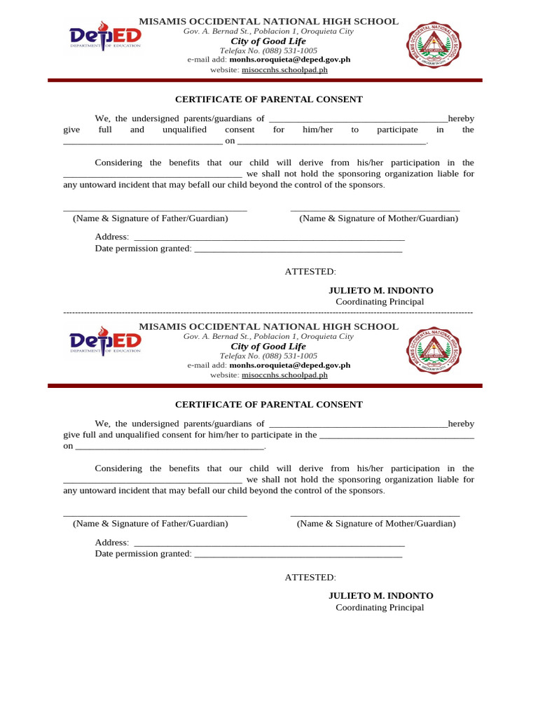 Parental Consent Form Template | PDF | Family