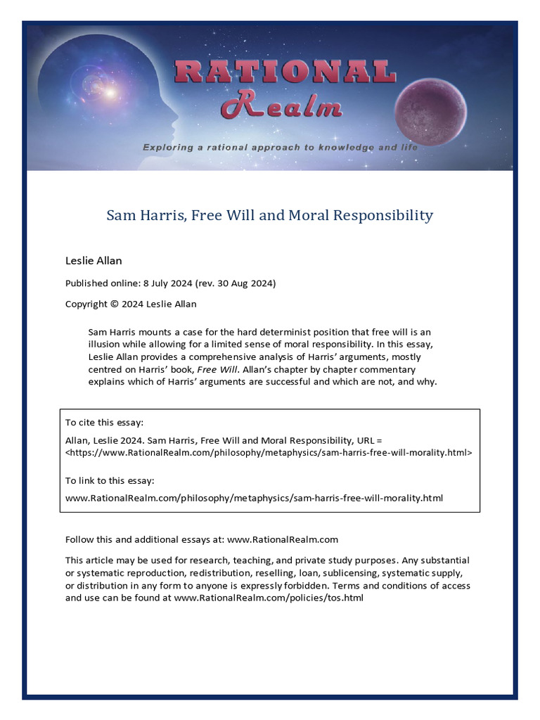 Sam Harris Free Will Morality | PDF | Free Will | Determinism