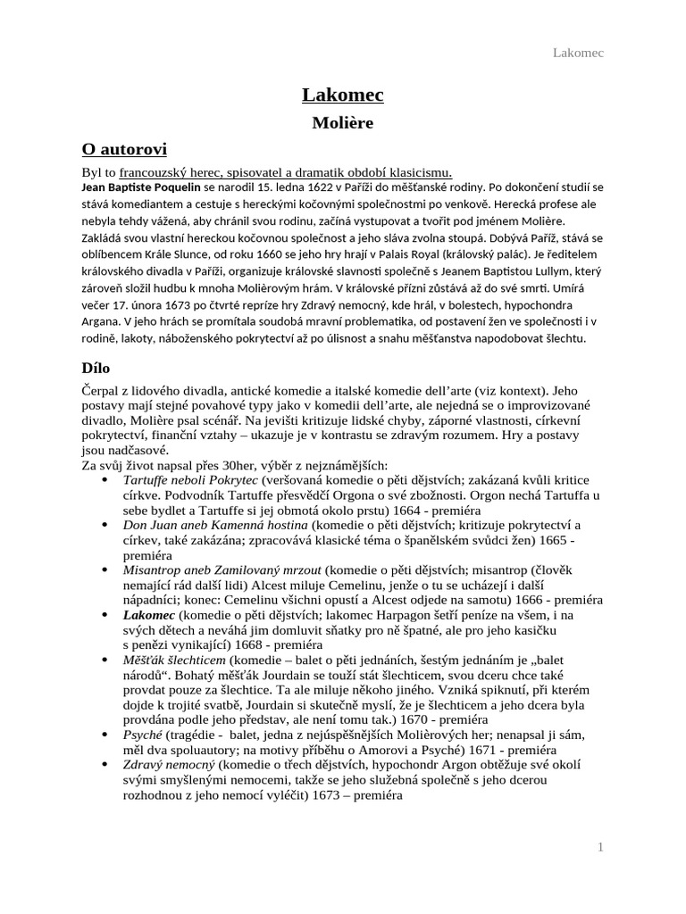 MOLIER - Lakomec | PDF