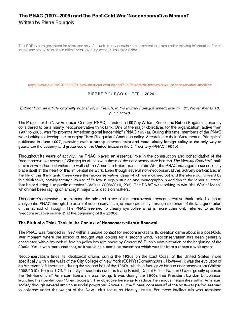 PNAC and the Neoconservative Era (1997-2006) | PDF | Neoconservatism ...
