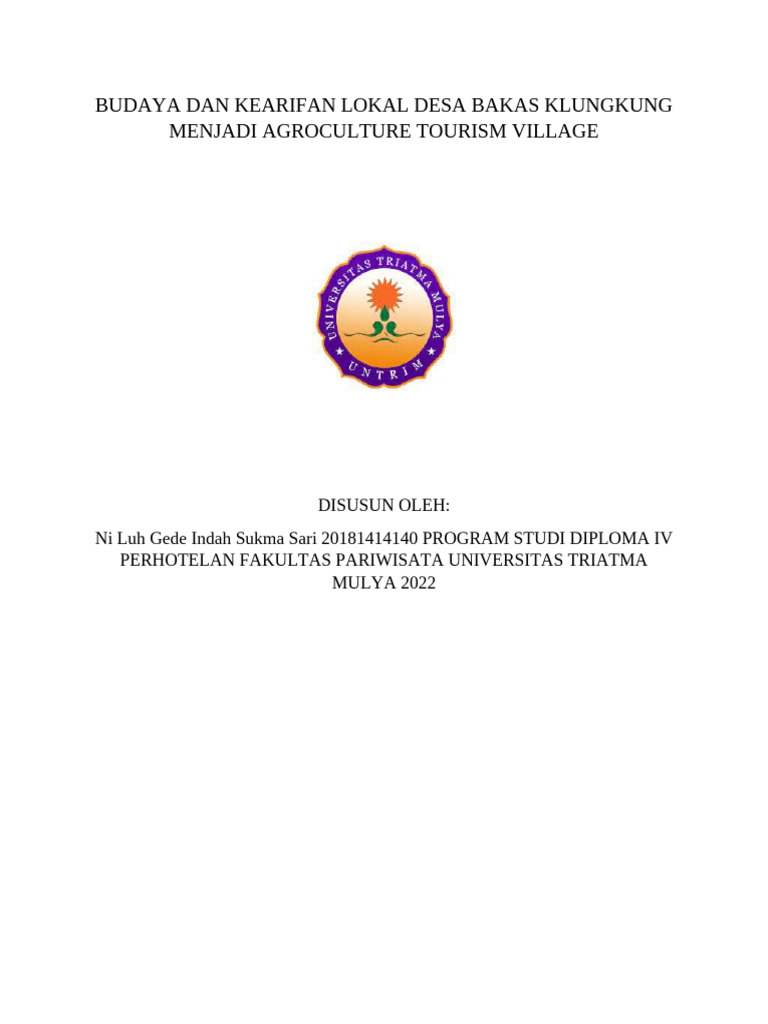 Budaya Dan Kearifan Lokal Desa Bakas Klungkung Menjadi Agroculture Tourism Village | PDF