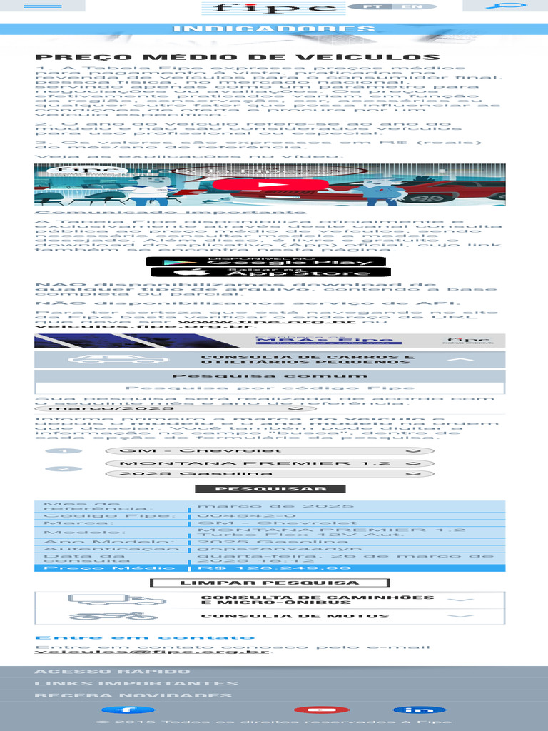 Tabela Fipe - Fundação Instituto de Pesquisas Econômicas - Fipe 2 | PDF ...