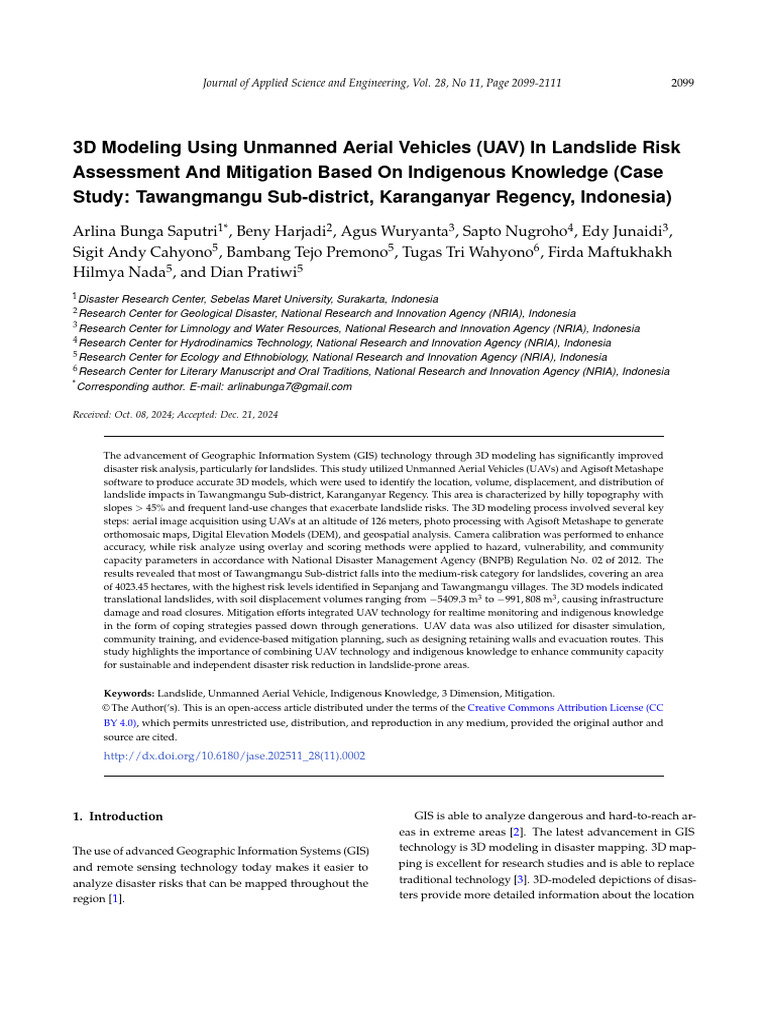 3D Modeling Using Unmanned Aerial Vehicles (UAV) in Landslide Risk ...