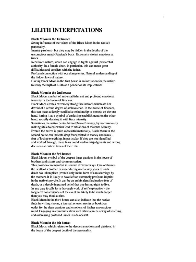Lilith Interpretations in Astrology | PDF | Mind | Consciousness