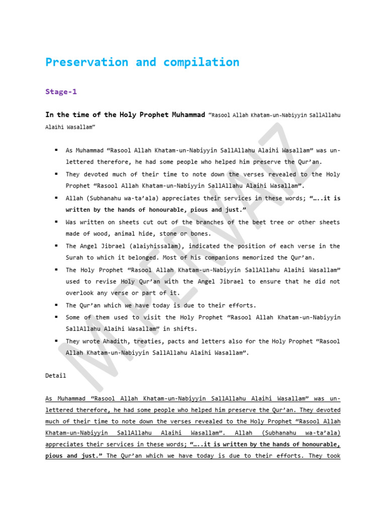 Preservation and compilation | PDF | Quran | Islam