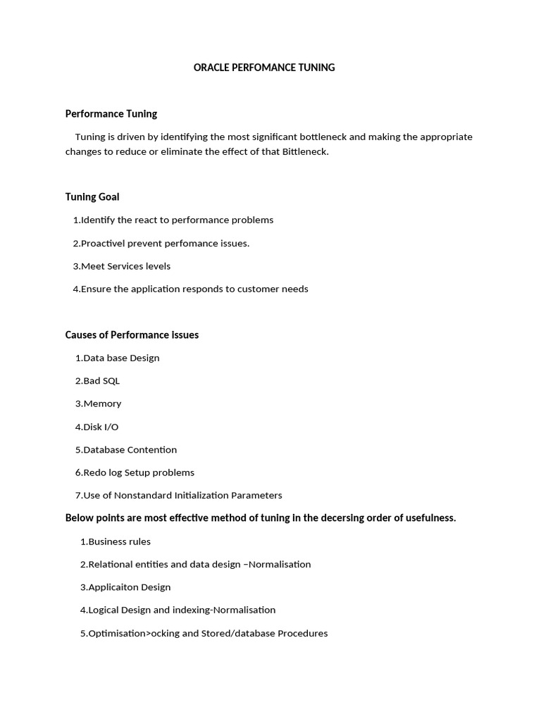Oracle Perfomance Tuning | PDF | Database Index | Databases