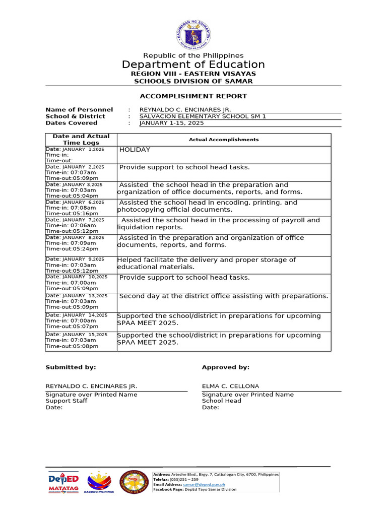 Accomplishment Report JANUARY 1 7 | PDF