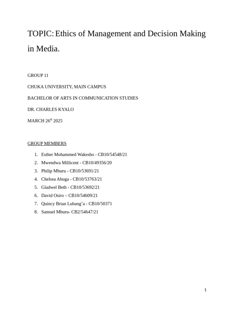 Ethics in Media Management Decisions | PDF | News