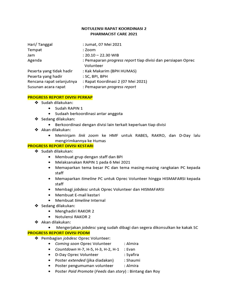 NOTULENSI RAPAT KOORDINASI 2 | PDF