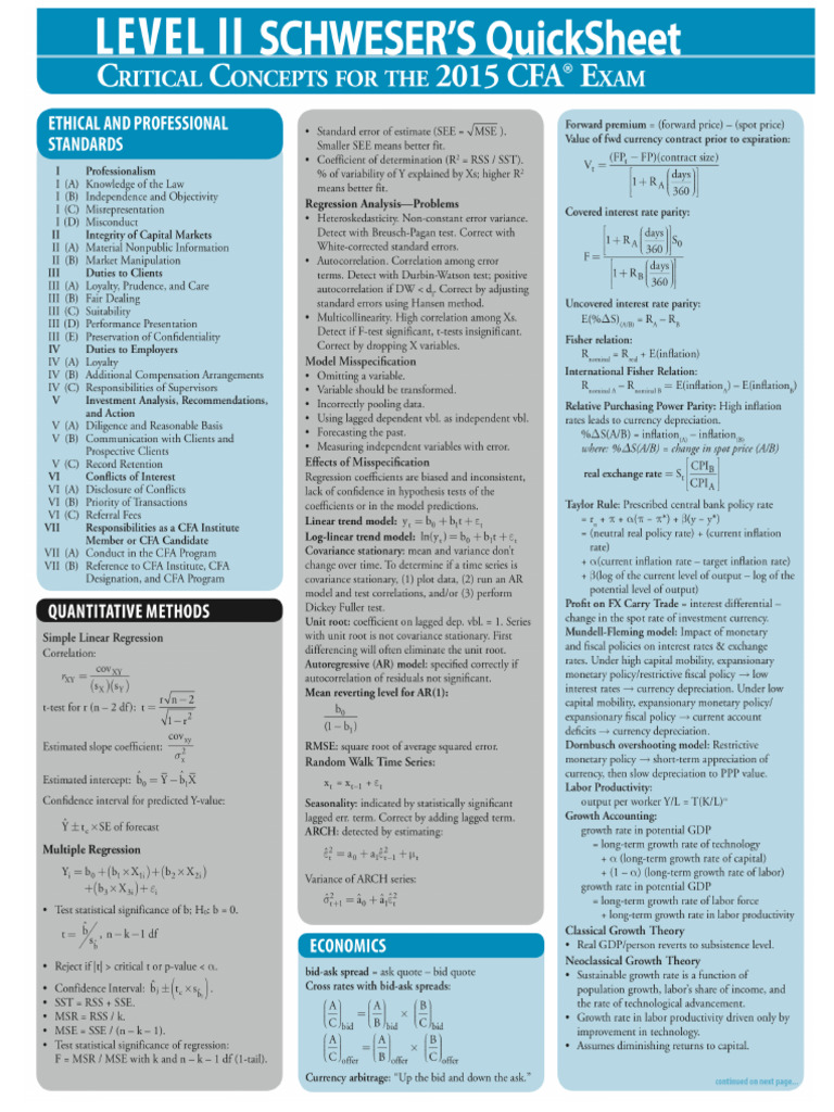 2015 CFA Level 2 QuickSheet | PDF