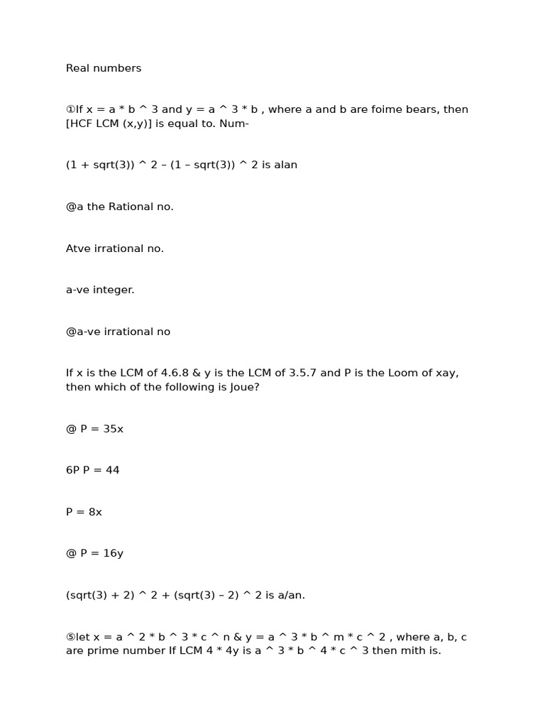 LCM and Real Numbers Concepts | PDF