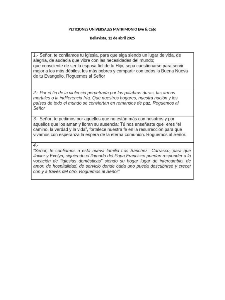 Peticiones Matrimonio Eve & Cato | PDF