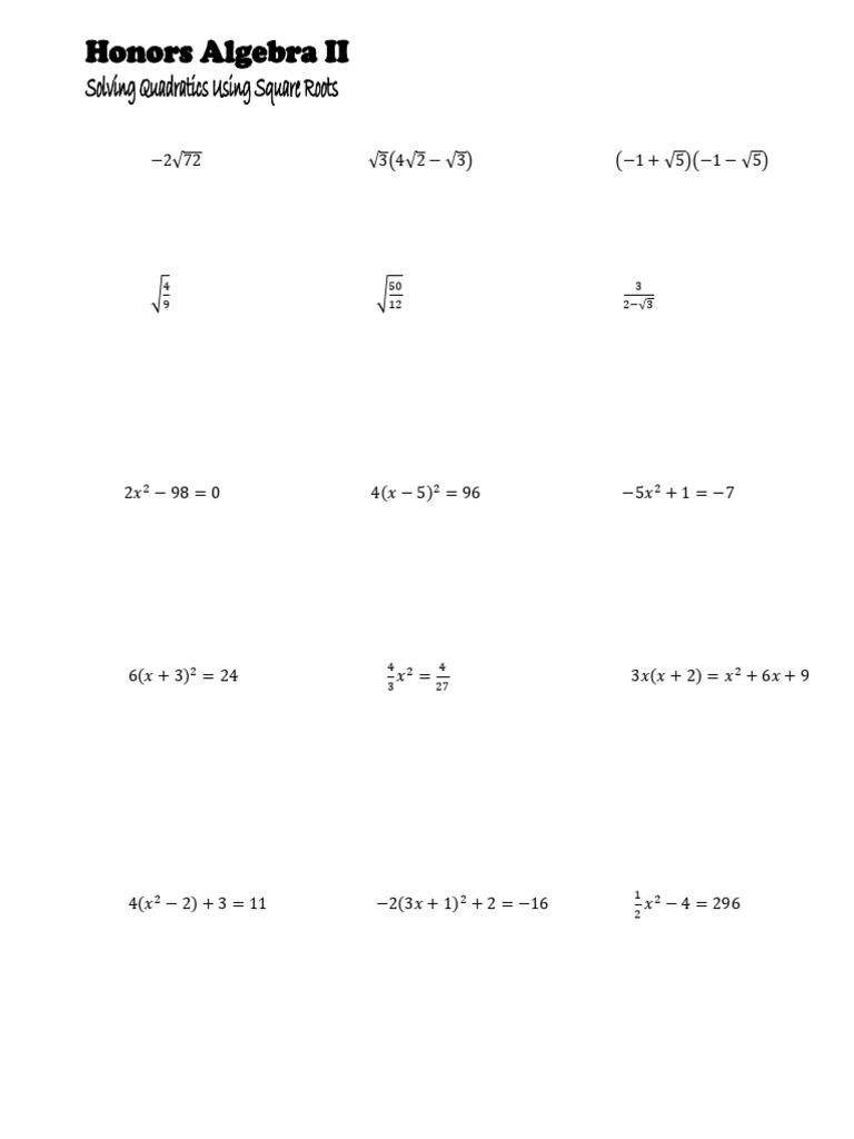 Solve Using Square Roots | PDF | Square Root | Discrete Mathematics