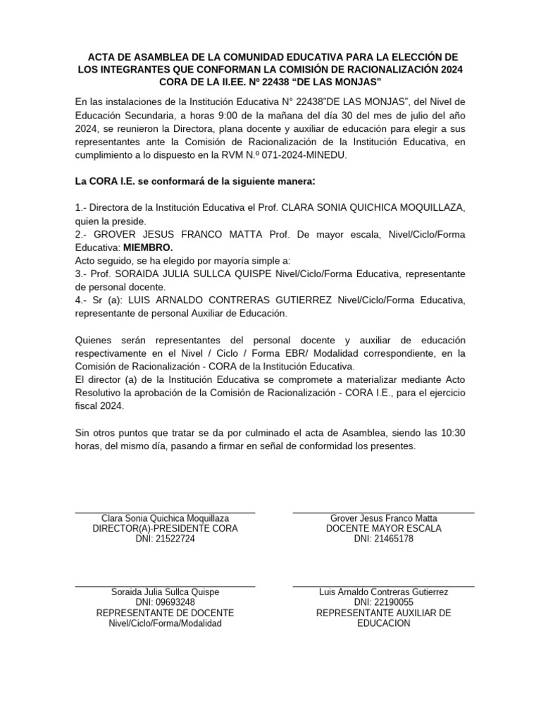 Acta de Eleccion y RD de Cora Ie | PDF | Gobierno