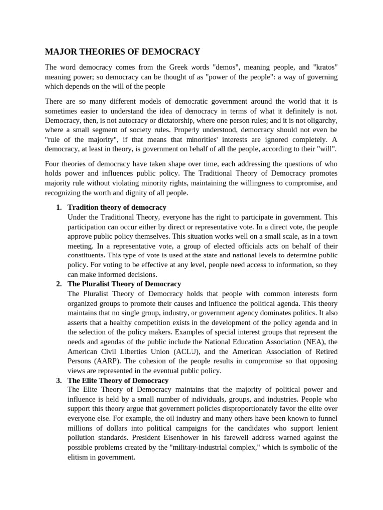 Major Theories of Democracy | PDF | Elections | Democracy