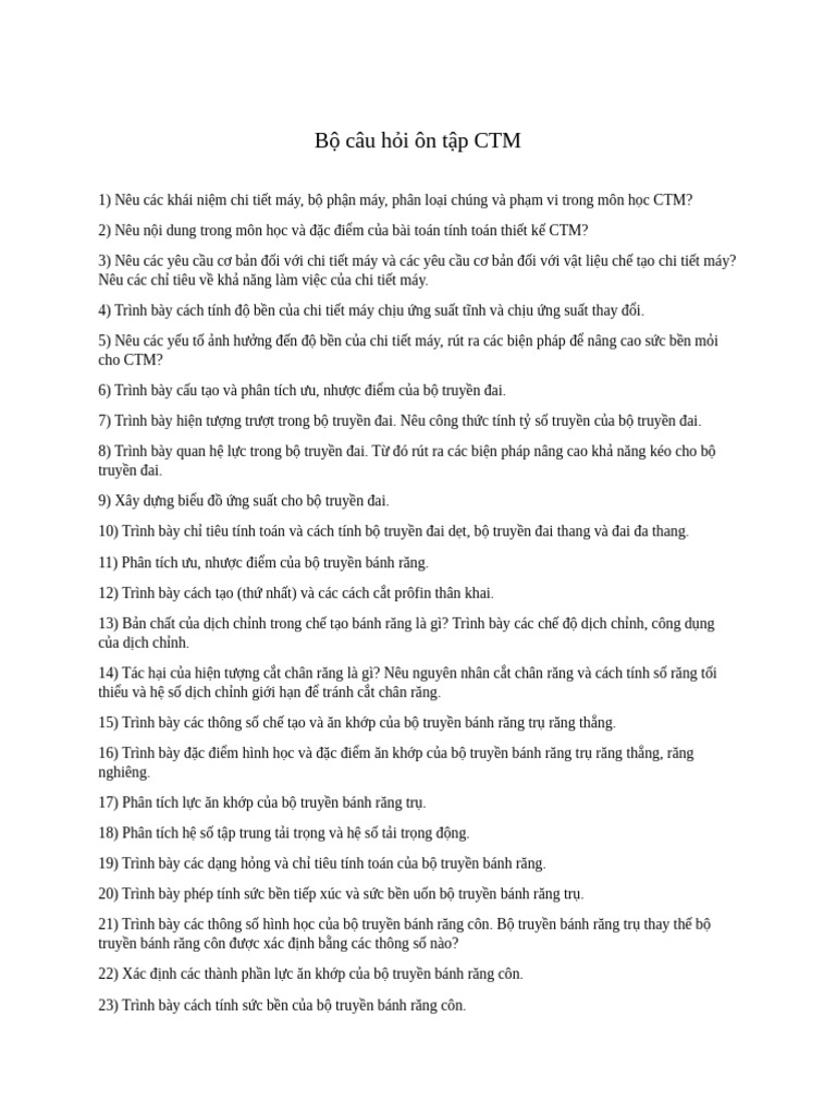 Bộ câu hỏi ôn tập CTM | PDF