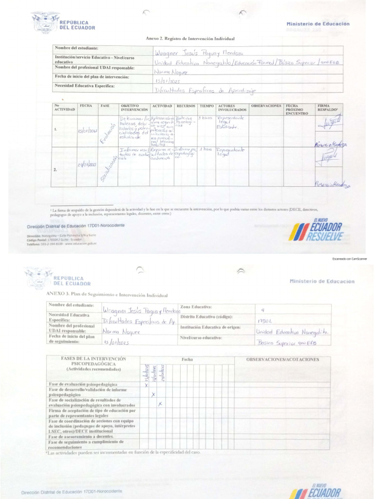 Seguimiento Paguay Wuagner | PDF