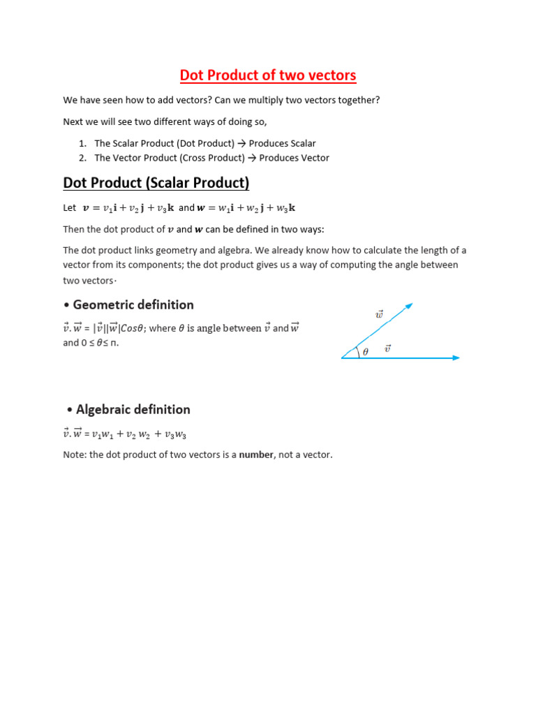 Understanding Dot Product of Vectors | PDF