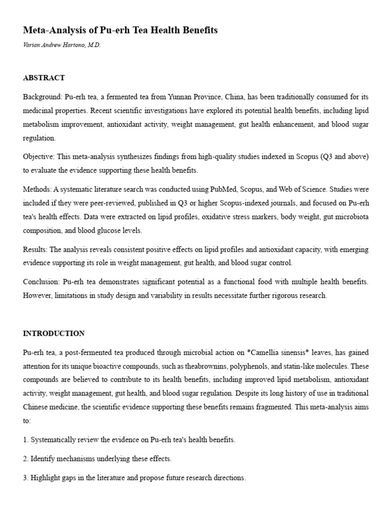 Meta Analysis of Pu Erh Health Benefits | PDF | Antioxidant | Cholesterol