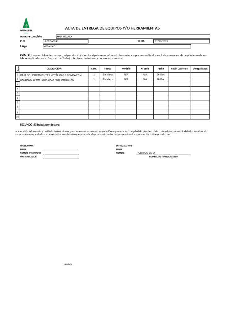 Acta de Entrega Equipos | PDF