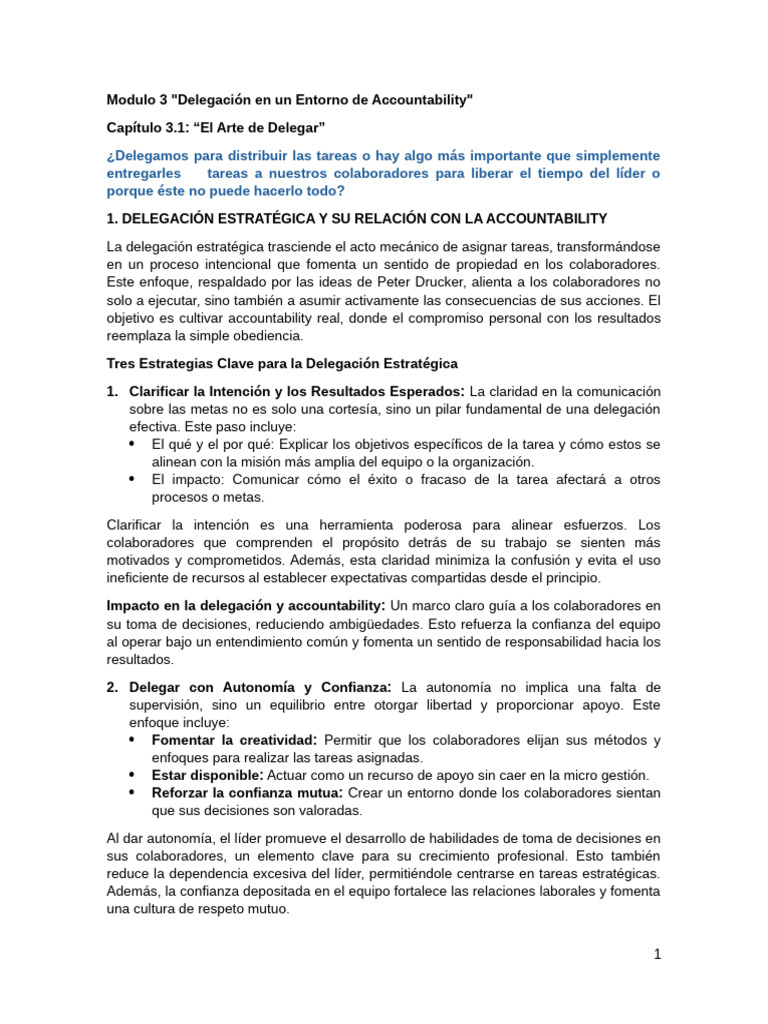 Modulo 3 Capitulo 3.1 El Arte de Delegar | PDF | Evaluación | Aprendizaje