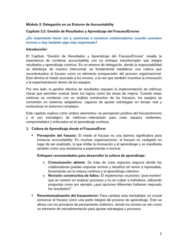 Modulo 3 Capitulo 3.2 Gestión de Resultados y Aprendizaje de Los Errores | PDF | Aprendizaje ...