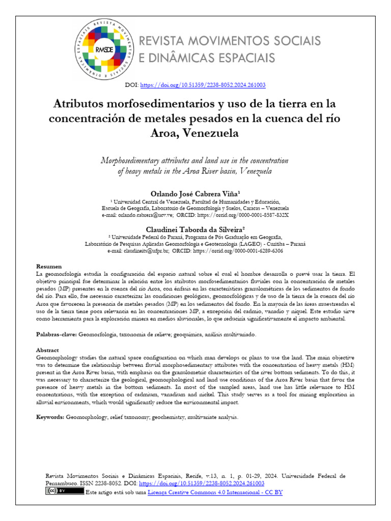 Atributos Morfosedimentarios y Uso de La Tierra en La Concentración de ...