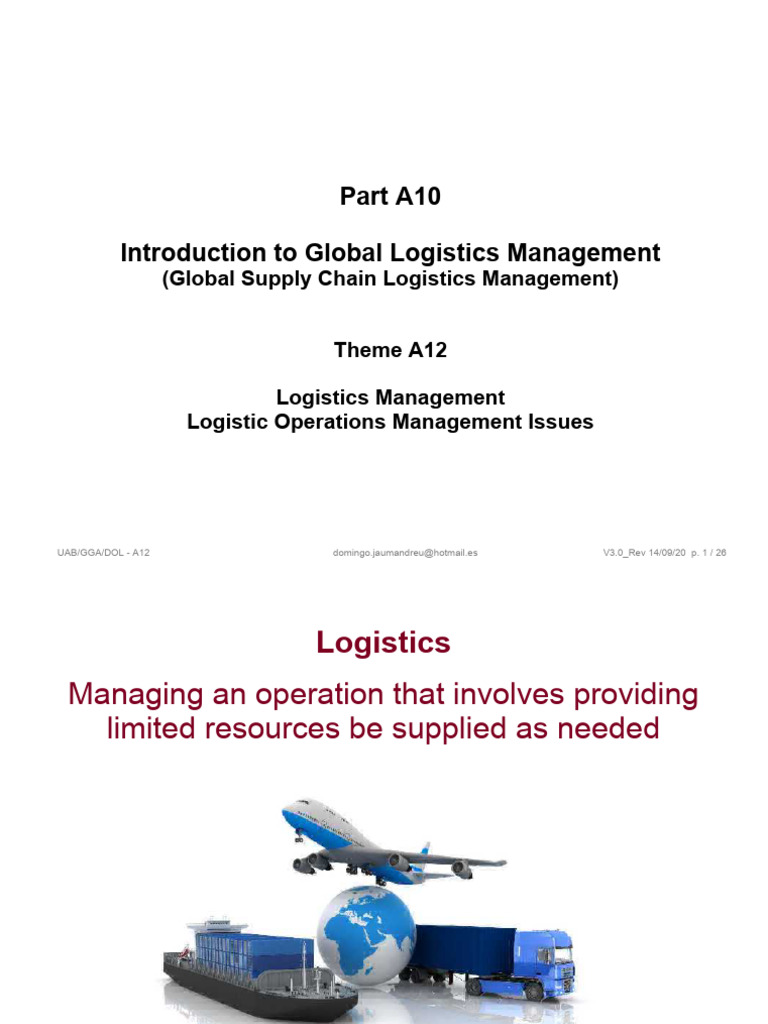 DOL A12 - Logistic Business Ops Management v3.0 - 2020 | PDF | Logistics | Supply Chain